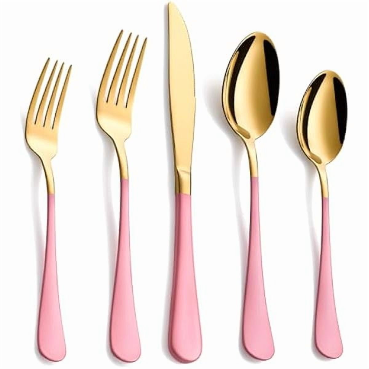 0829 20-Piece Gold Silverware Set, 18/0 Stainless Steel Pink Handle ...