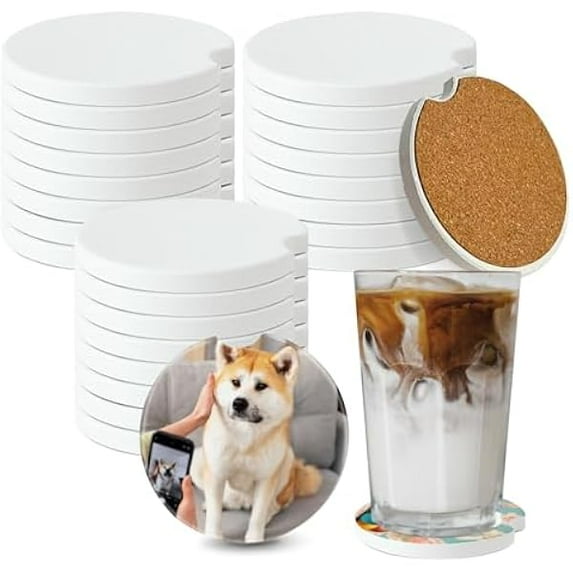 0829 24 Pcs Ceramic Sublimation Blanks Car Coasters for DIY Craft ...