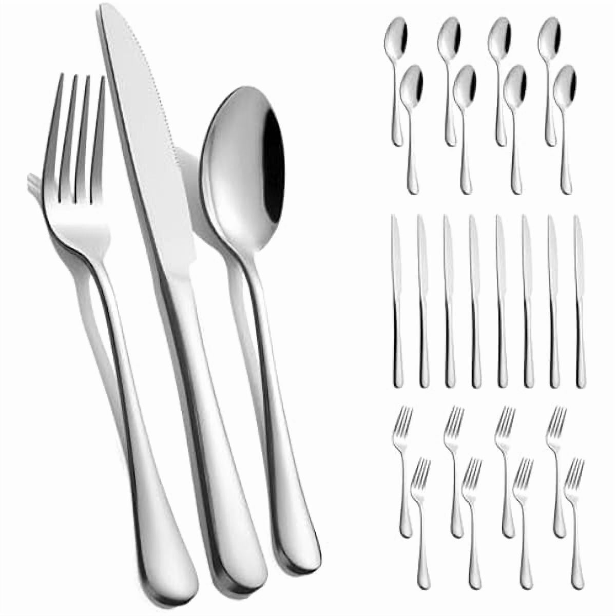 0829 24-Piece Silverware Set for 8 - Stainless Steel Flatware Cutlery Set Service for 8, Mirror ...