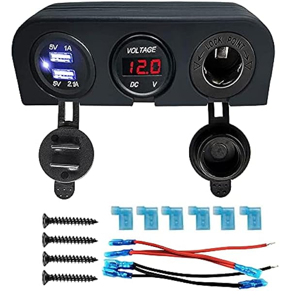 0829 3 in 1 Waterproof Tent Type Panel Dual USB Car Charger Ports + Cigarette Lighter Socket ...