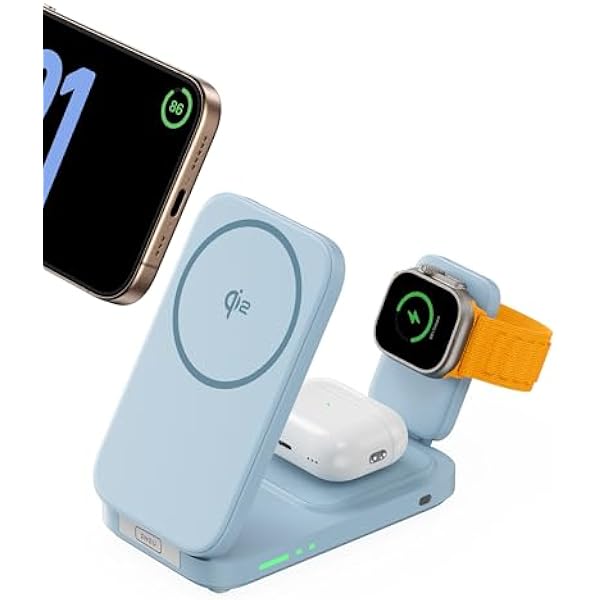 3 in 1 Wireless Charging Station, Qi2 Certified Magnetic Travel Charger ...