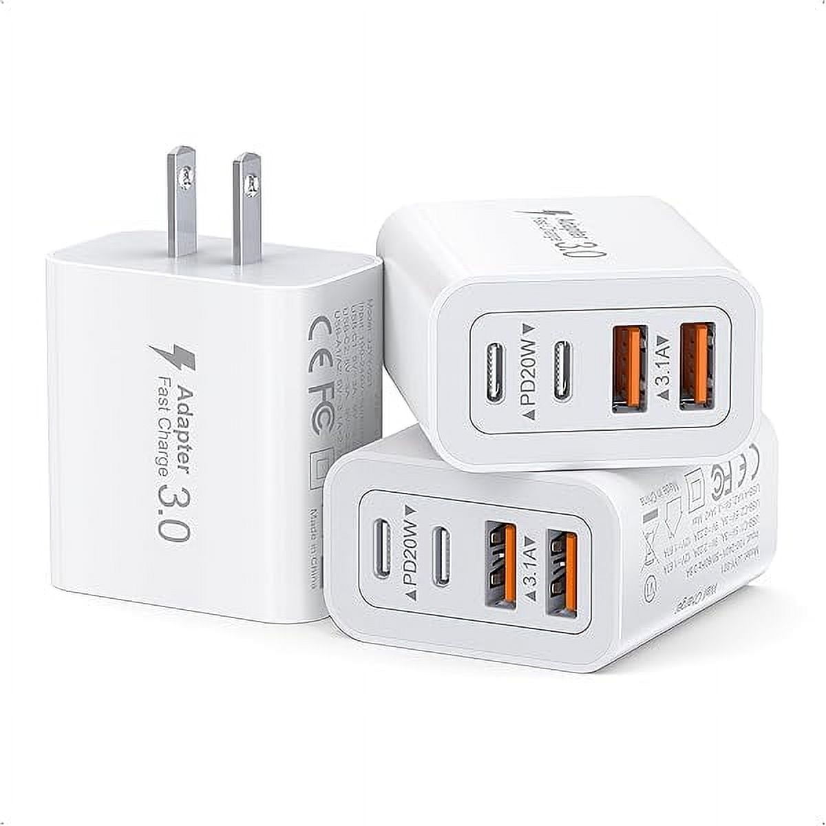 0829 [3-Pack] USB C Wall Charger, 40W Fast USB C Charger Block, 4-Port PD+QC Wall Plug Power ...