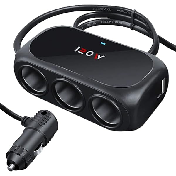 0829 3-Socket Car Cigarette Lighter Splitter Adapter, 2 USB Splitter ...