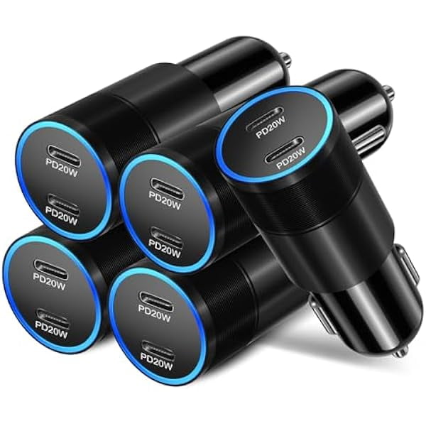 0829 5 Pack USB C Car Charger, 40W Dual Port 12V USB C Car Charger Cigarette Lighter Adapter PD ...
