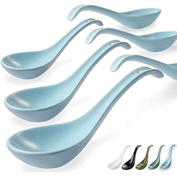0829 6.75 inch Solid Asian Soup Spoon Set of 6,Ultra-fine Porcelain ...