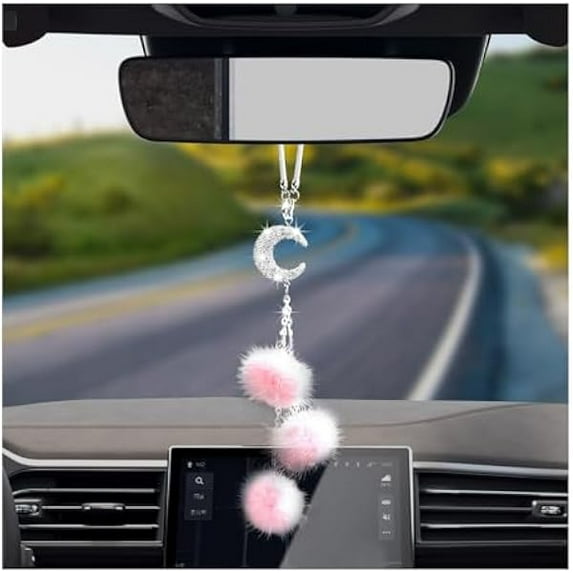 0829 Bling Car Hanging Ornament, Cute Love Heart and Pink Plush Ball ...