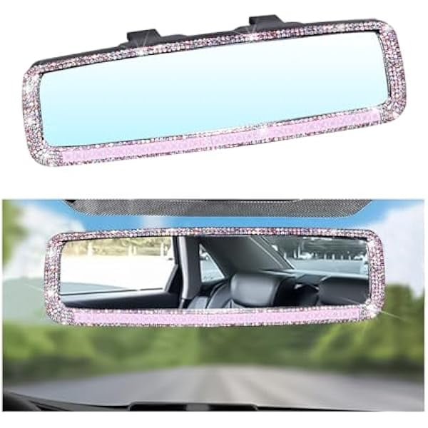0829 Bling Car Rear View Mirror, Rhinestones Crystal Clip-on Rearview ...