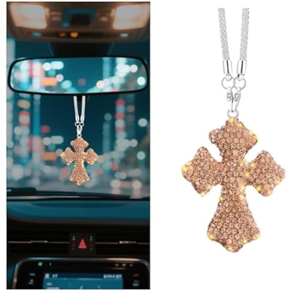 0829 Bling Cross Car Rear View Mirror Hanging Ornament, Crystal ...