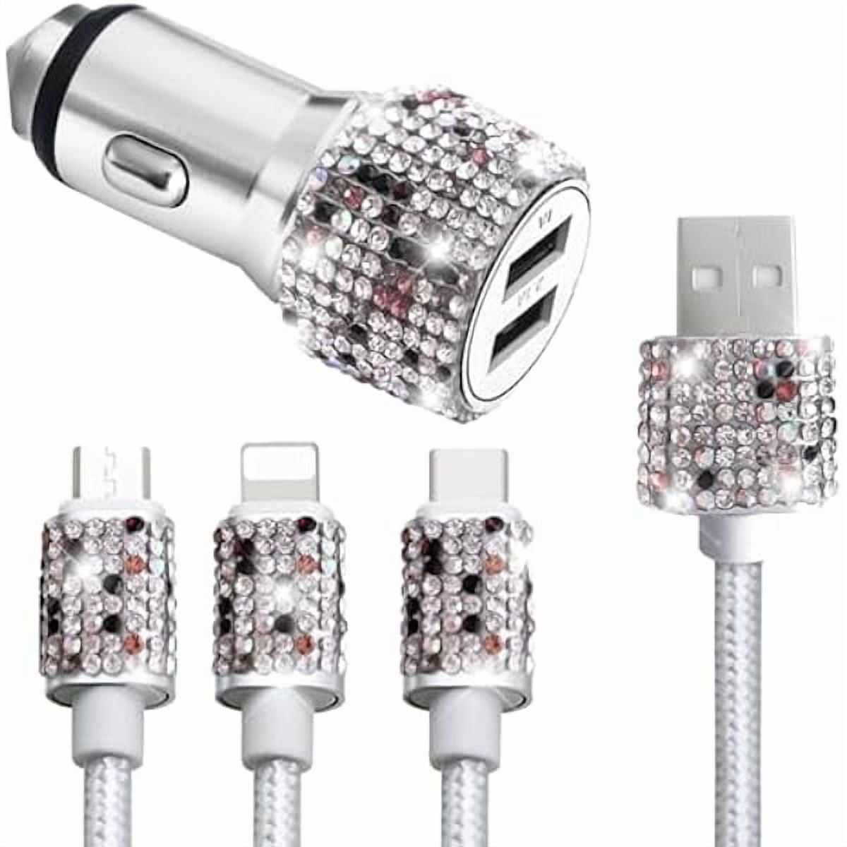 0829 Bling Dual USB Car Charger with 3-in-1 Multi Fast Charging Cable ...