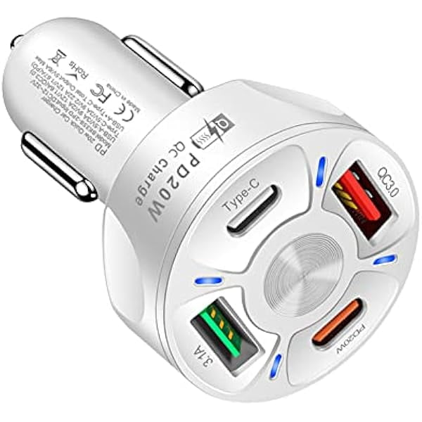 0829 Car Charger Adapter,4 Ports USB Fast Car Charger QC3.0/PD20W/Type ...