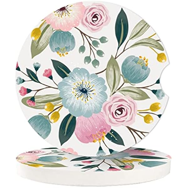 0829 Colorful Flowers Absorbent Car Cup Coasters,Cup Holders,Cork Base ...