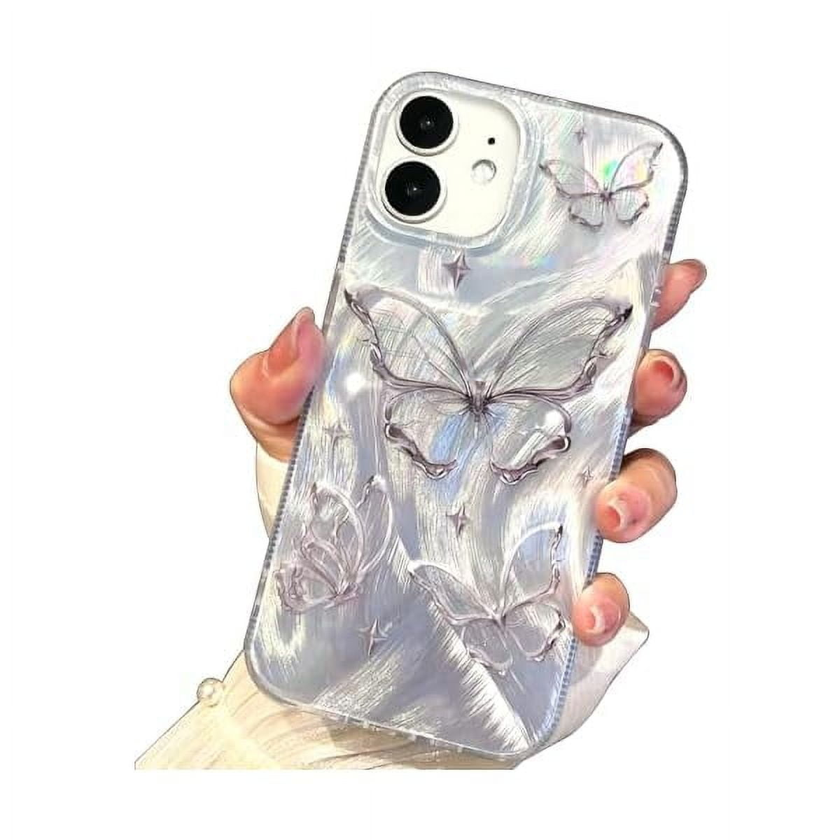 0829 Compact Case for iPhone 11 Shiny Silver Butterfly Design,Cute ...