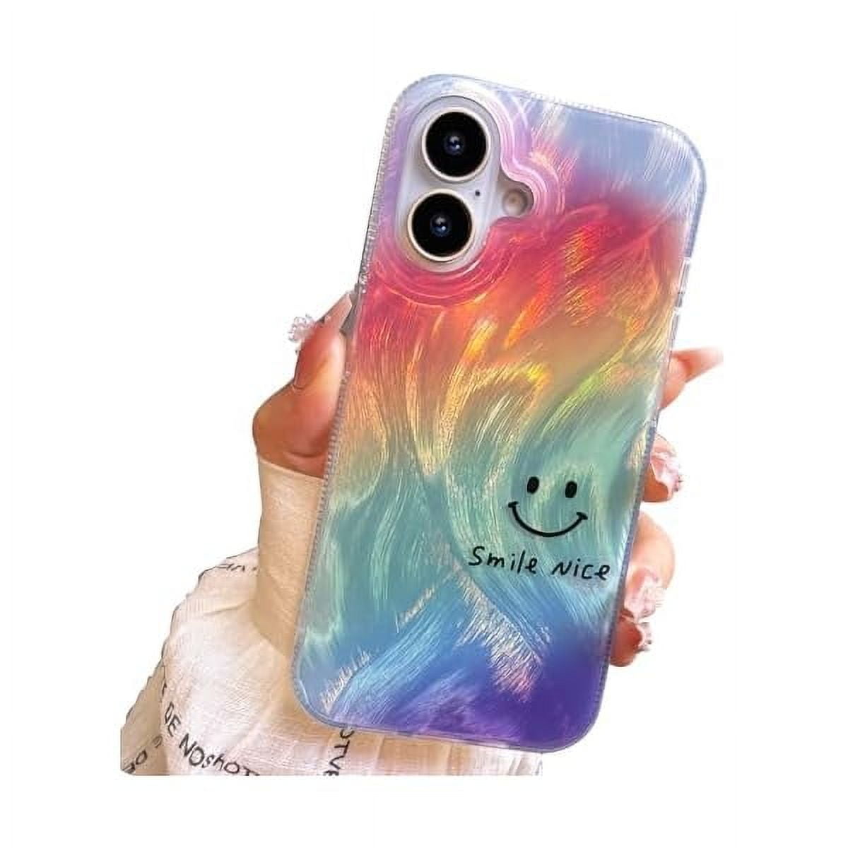 0829 Compact Case for iPhone 16 Plus Rainbow Smile Design,Cute Trendy ...