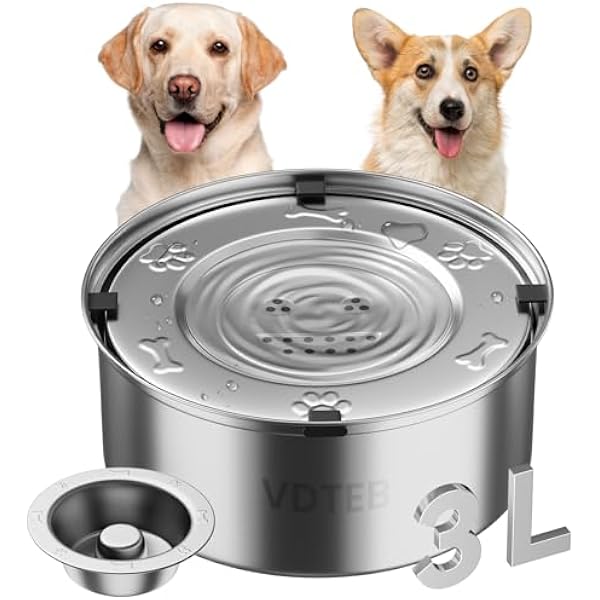 0829 Dog Water Bowl No Spill 3L Stainless Steel,Spill Proof Slow Water ...