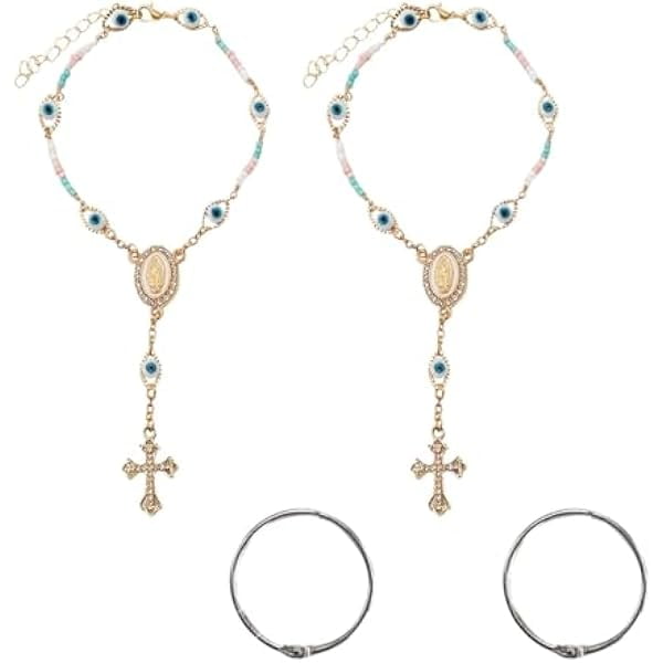 0829 Evil Eye Rearview Mirror Auto Rosary Beads, Cross Hanging ...