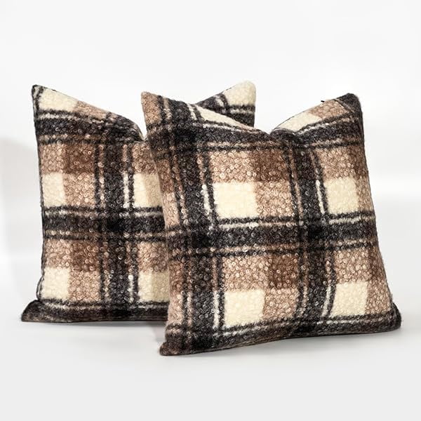 0829 Fall Bown Buffalo Plaid Cozy Pillow Covers 24X24 Set of 2, Large ...