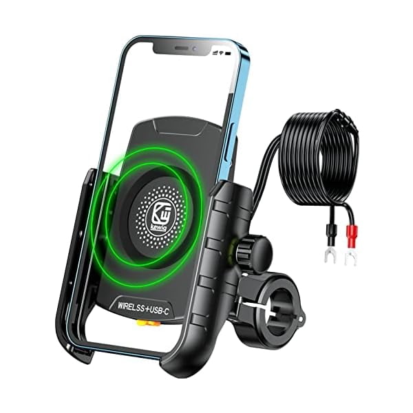 0829 Motorcycle Phone Mount with Qi 15W Wireless Charger & USB C 20W ...