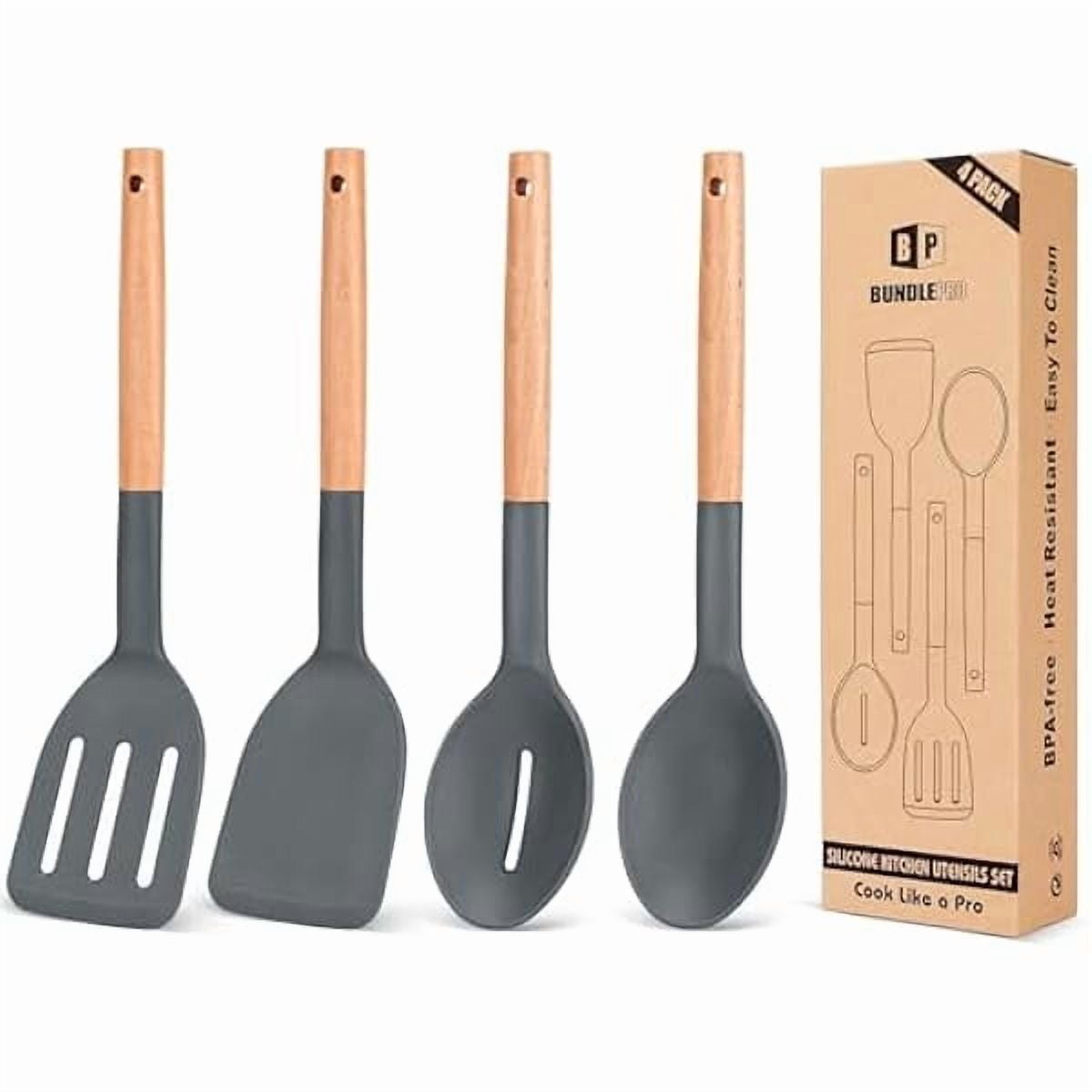 0829 Pack of 4 Silicone Cooking Utensils Set, Non Stick Solid Spatulas ...