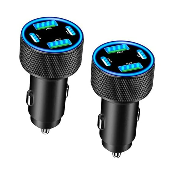 0829 USB C Car Charger, '' 2Pack 90W 4-Port Dual USB-C & USB-A Car Power Cigarette Lighter PD/QC ...