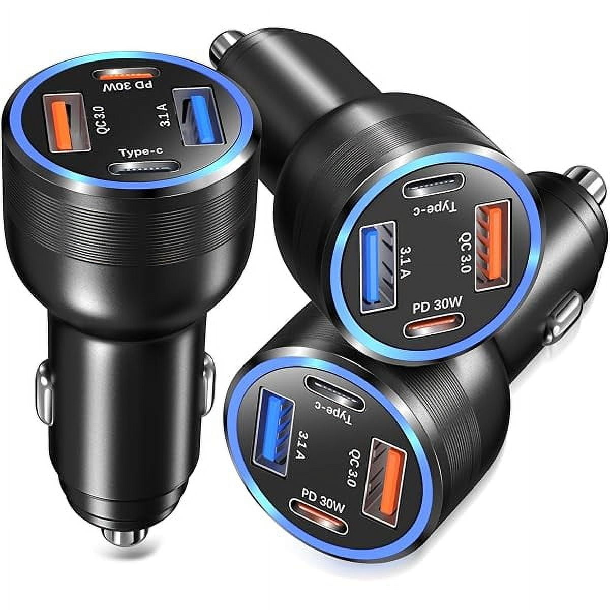 0829 USB C Car Charger 3 Pack, '' 4-Port 65W Dual 12V USB-C & USB A Car ...