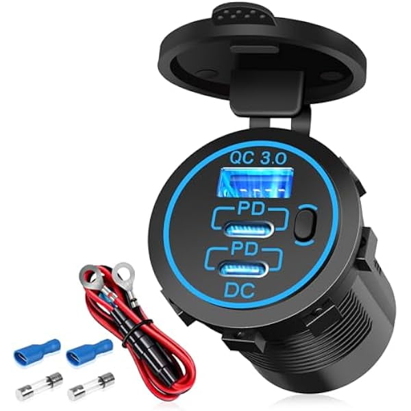 0829 '' USB Outlet Car Charger Multi Port Socket, Dual 30W PD3.0 USB C ...