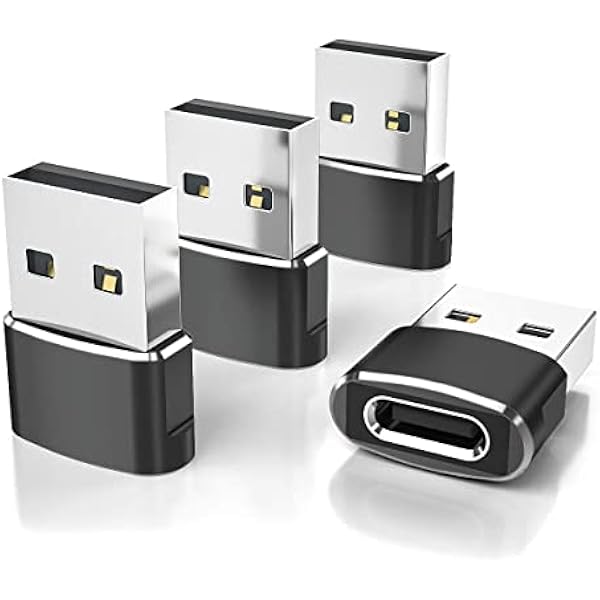 0829 USB to USB C Adapter 4 Pack,USBC Female to A Male Car Charger,Type ...