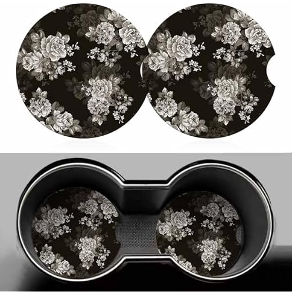 0829 Watercolor Black Flowers Car Coasters for Cup Holders Car Cup ...