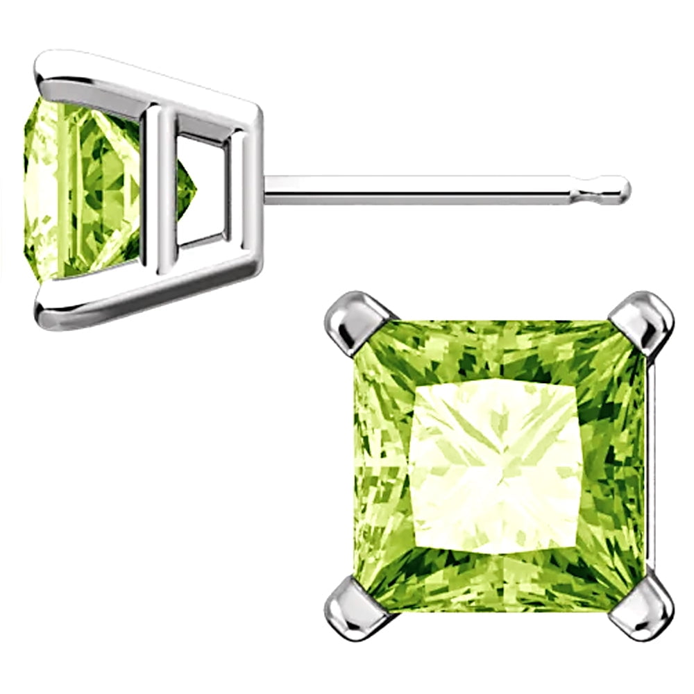 08mm Princess Cut Peridot Ice CZ Basket Set Sterling Silver Stud ...