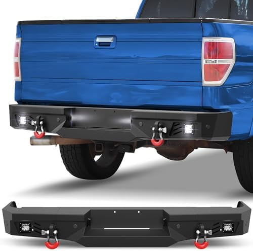 09-14 F150 Rear Bumper Full Width Offroad Bumper w/Step Plate, 2x18w Lights, D-rings, License ...