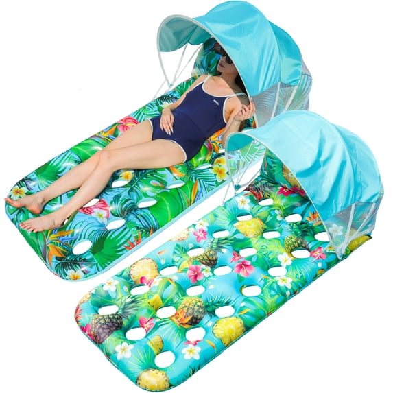 09-2 Pack Upgraded Canopy Pineapple & Blue Ferns Inflatable Pool Float ...