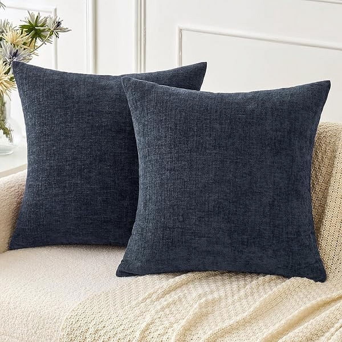0829 Pack of 2 Navy Blue Throw Pillow Covers 16x16 Inch Soft Chenille ...