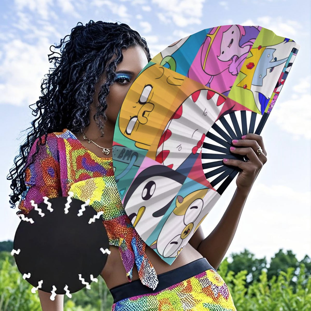 0Adventure Time-theme Folding Fan Chinese Fan Hand Polyester Foldable ...