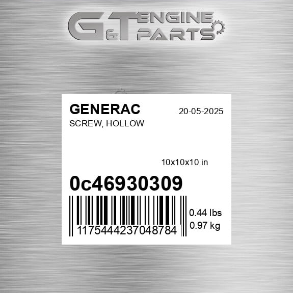 0C46930309 SCREW, HOLLOW fits GENERAC (New OEM) - Walmart.com