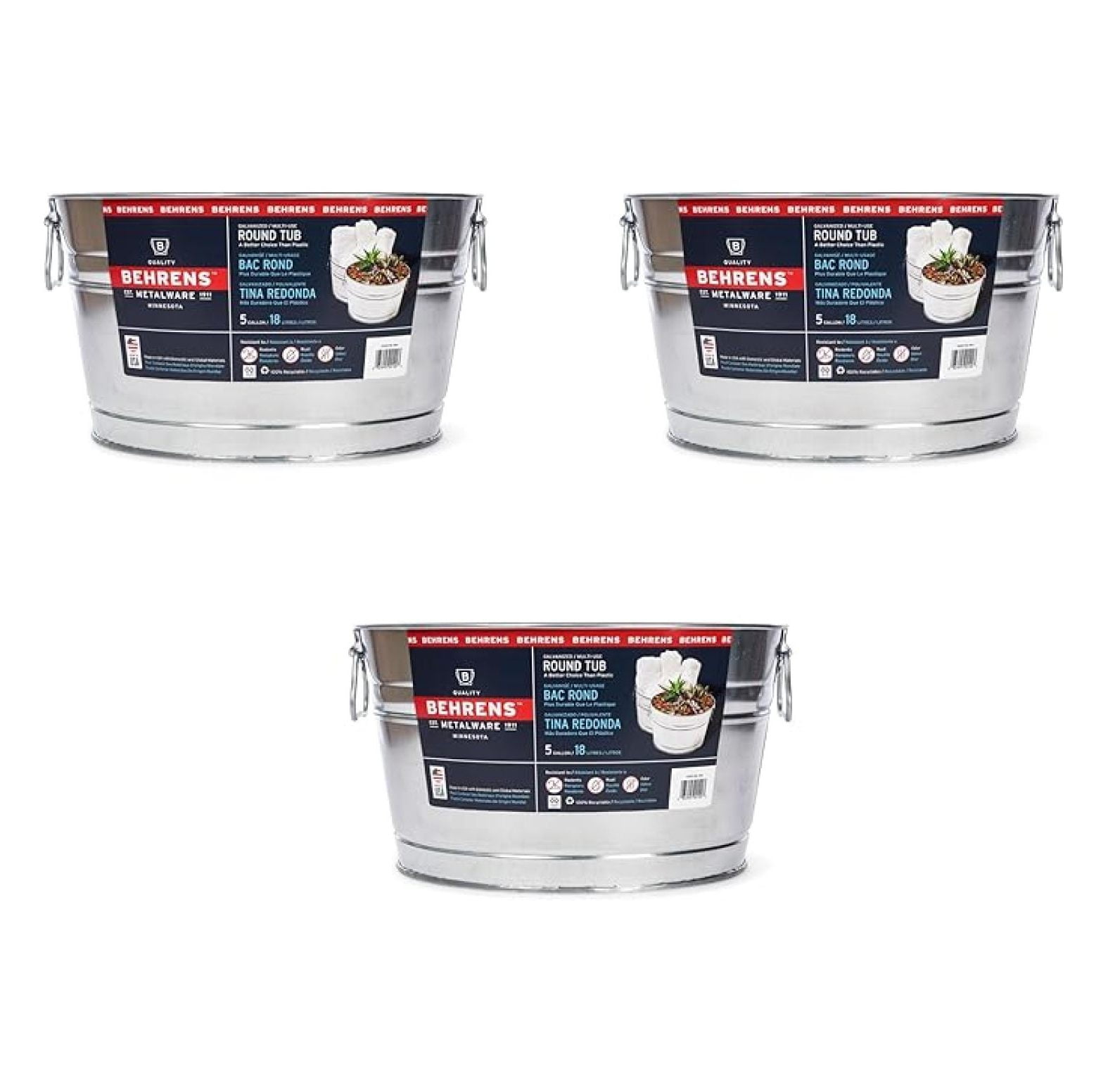 0GS Galvanized Steel Round Tub, 5 Gallon (3 Tubs) - Walmart.com