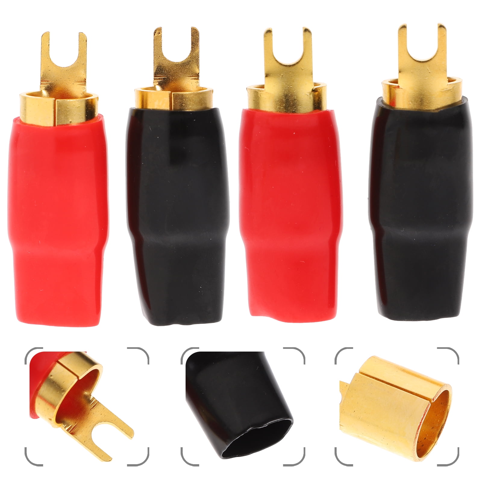 0Ga Terminal, 2 Pairs Copper Gold Plated 0 Gauge Spade Terminal Crimp ...