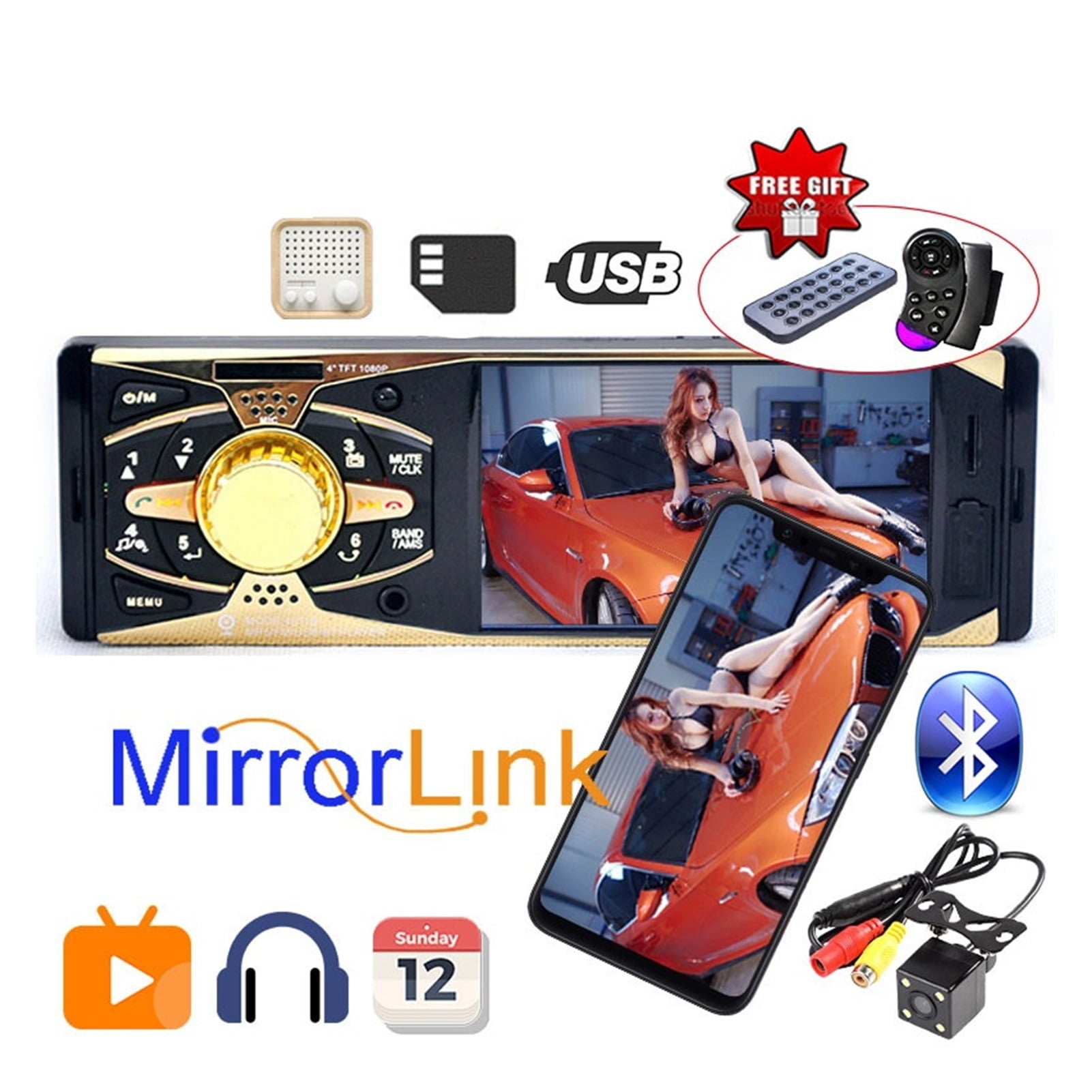 0Mirror Link HD Car Radio Audio Stereo MP5 Bluetooth Autoradio TFT SD USB +Camera Remote ...