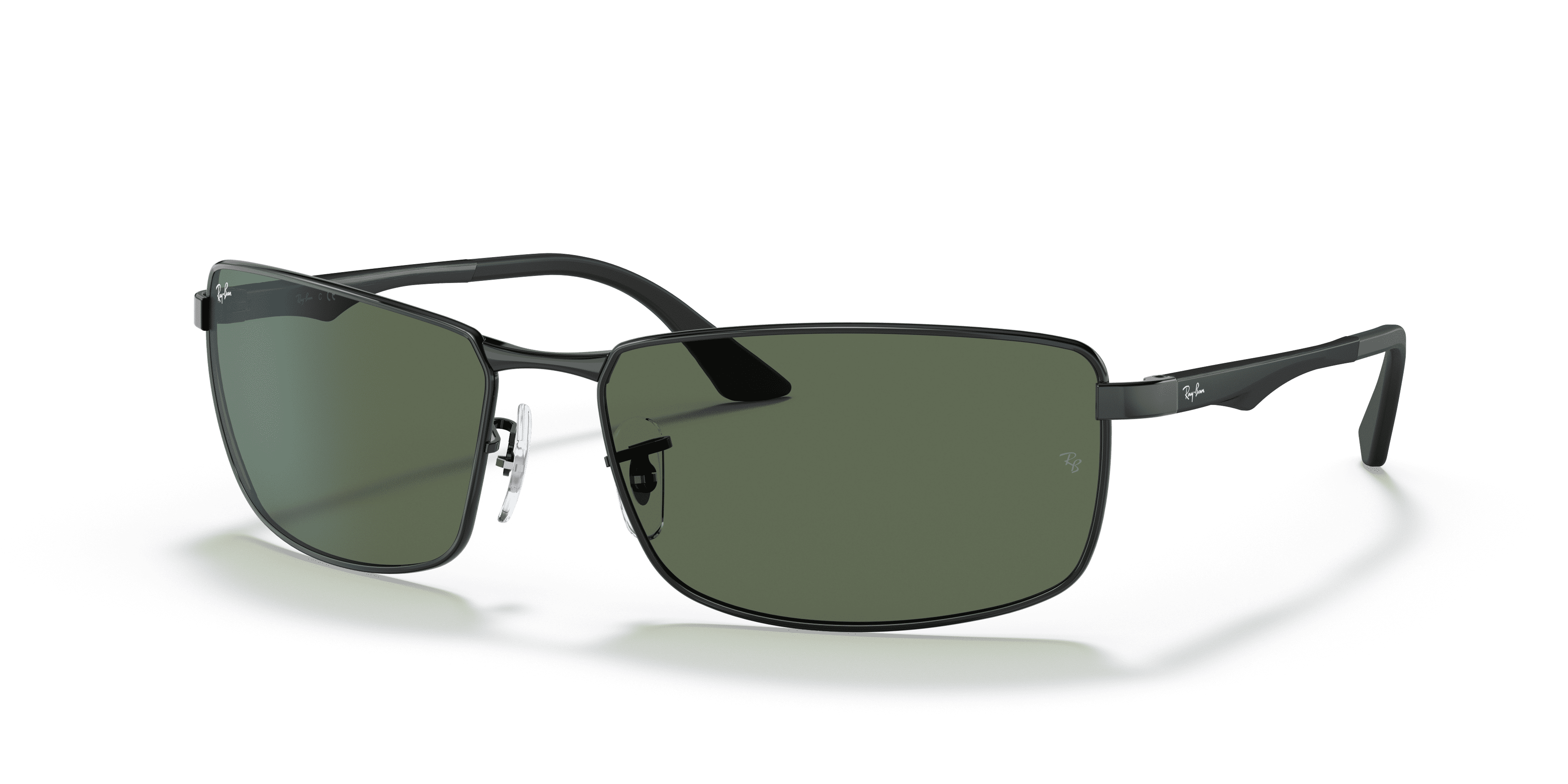 Ray-Ban RB3498 Rectangle Sunglasses, Polished Black with Green Lenses ...