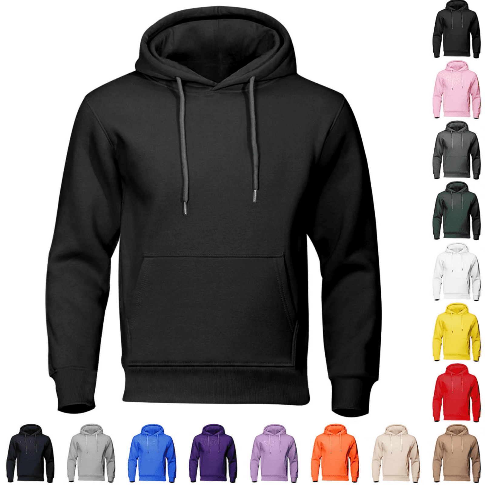 QUINDOS Mens Sweatshirts Long Sleeve Solid Color Fleece Mens Hoodies ...