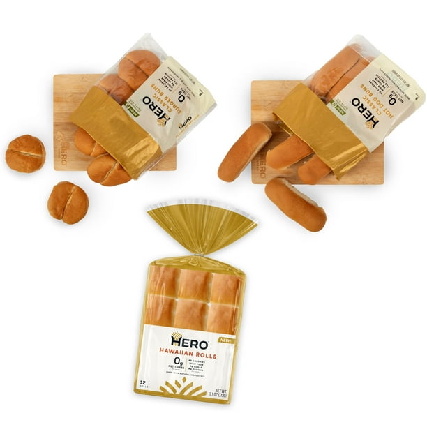 0g Net Carb Hero Bread Party Sidekick Bundle - Hawaiian Rolls, Burger Buns, Hot Dog Buns ...