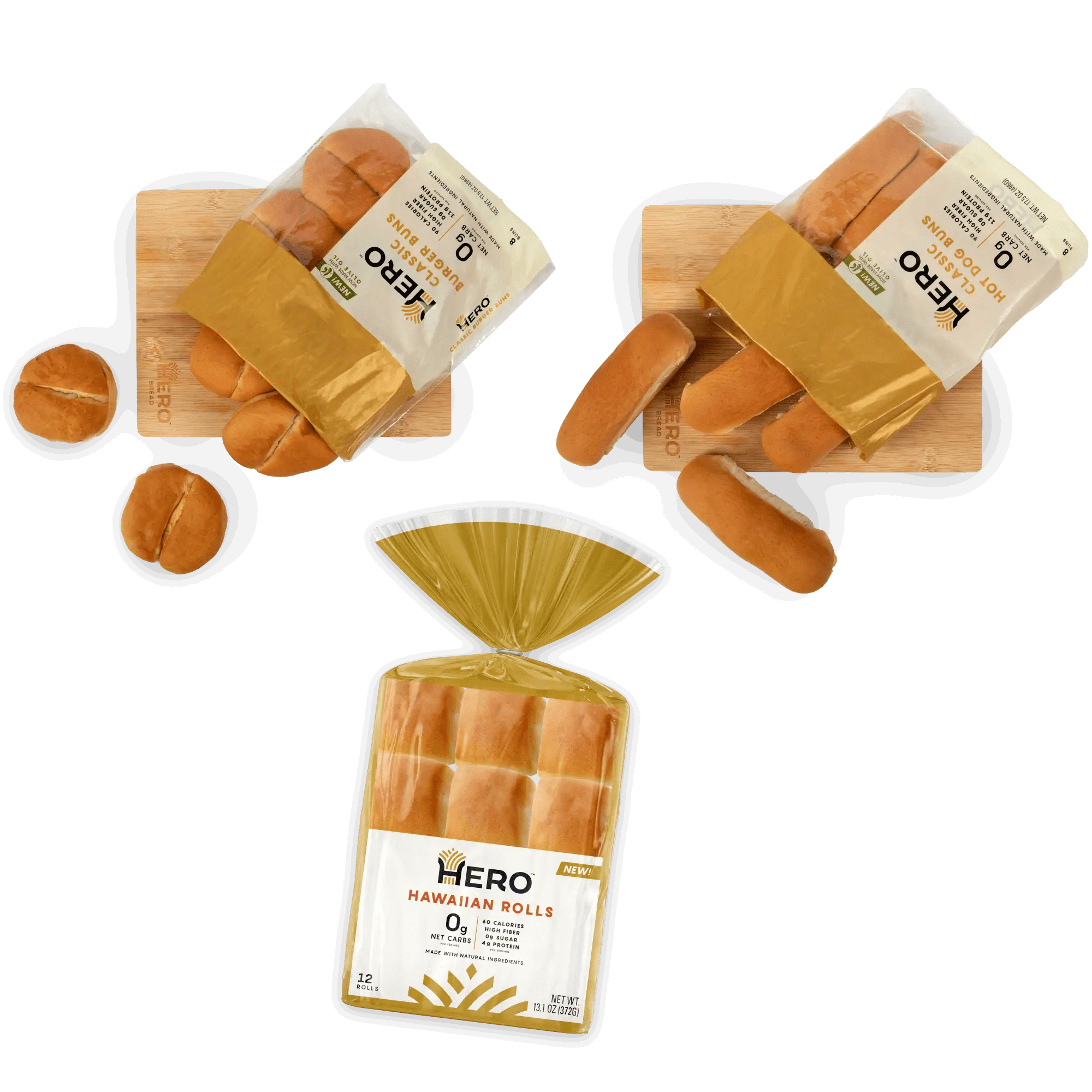Hero Bread Burger Buns, Hot Dog Buns, Hawaiian Rolls, Low Carb, Reduced ...