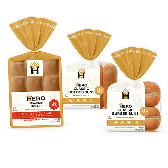 Hero, Classic Burger Buns, 8ct, with zero net carbs and sugar - Walmart.com