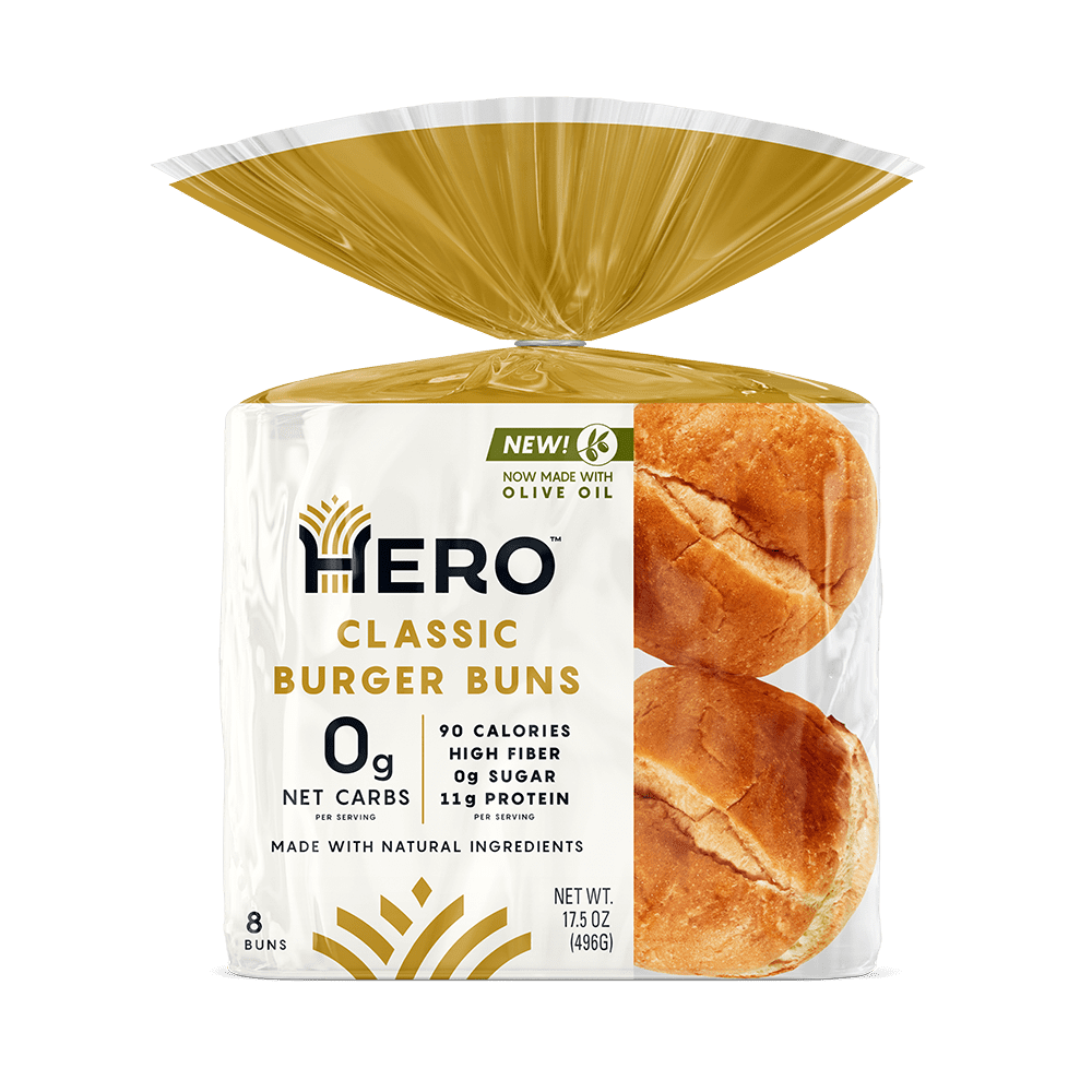 Hero Classic High Protein Keto Burger Buns - 0g Net Carb, 3 Packs of 4 ...