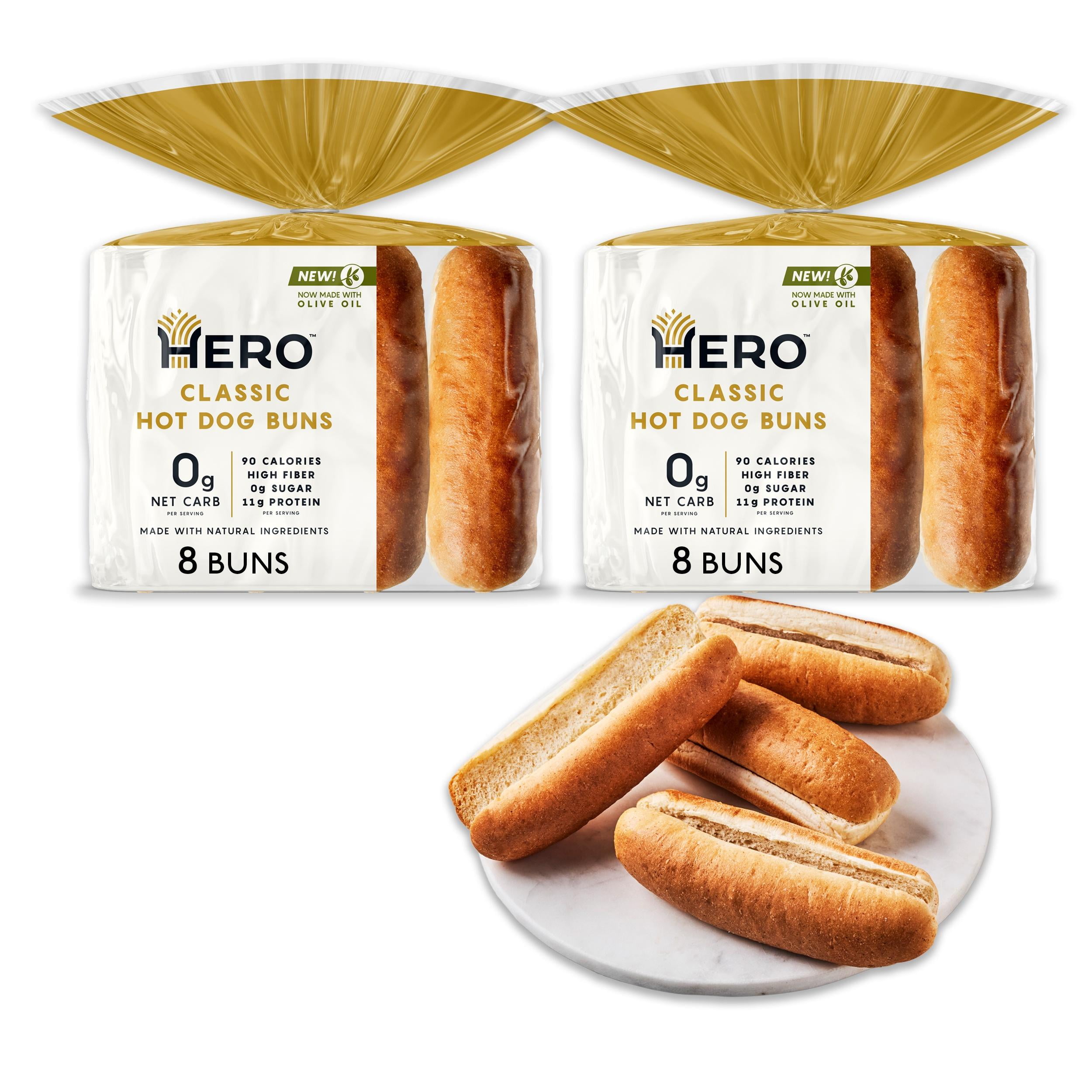 0g Net Carb Hero Classic Hot Dog Buns - 4 packs of 8 Buns - Walmart ...