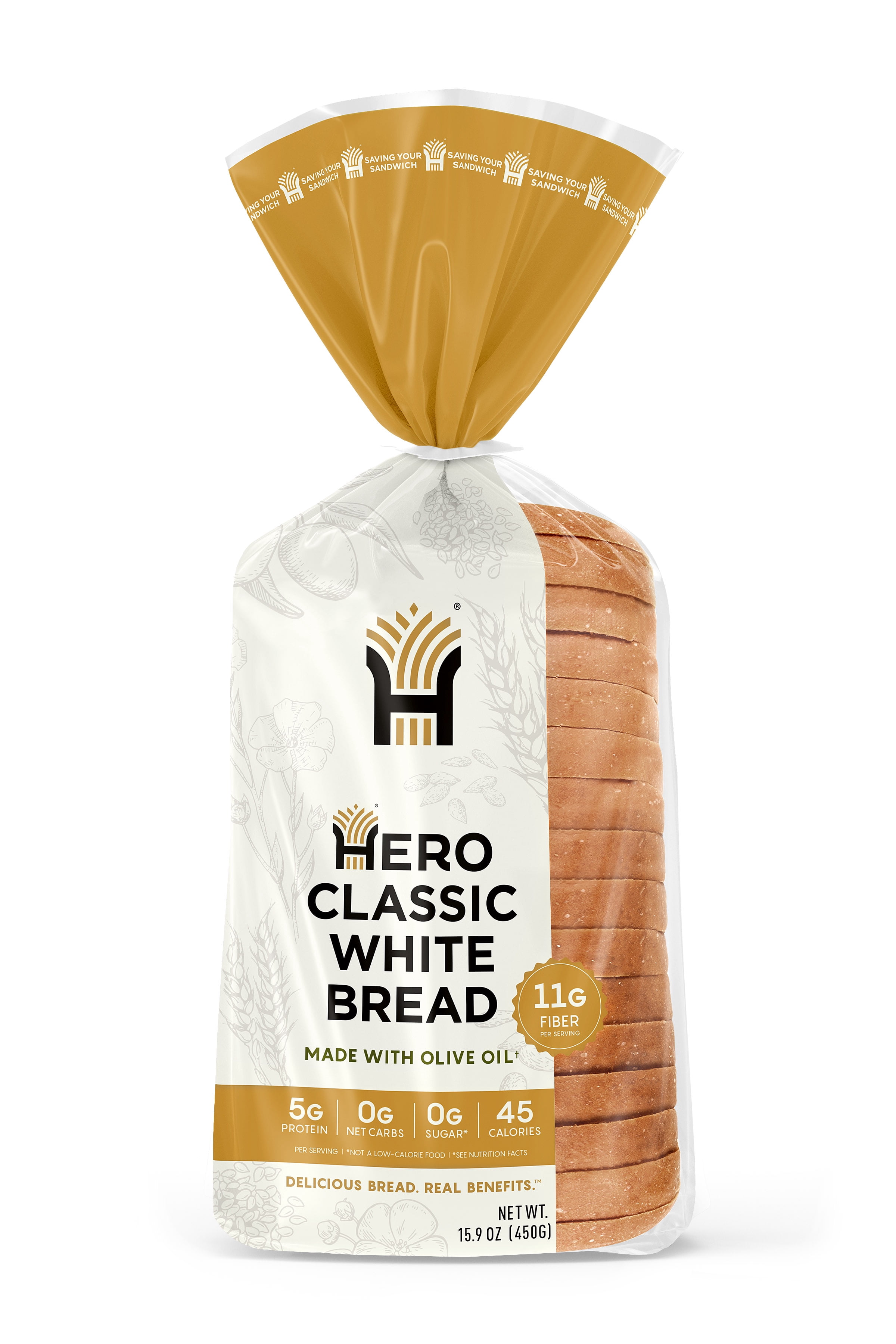 Hero Classic White Bread - Low Carb, High Protein, High Fiber, Sliced ...