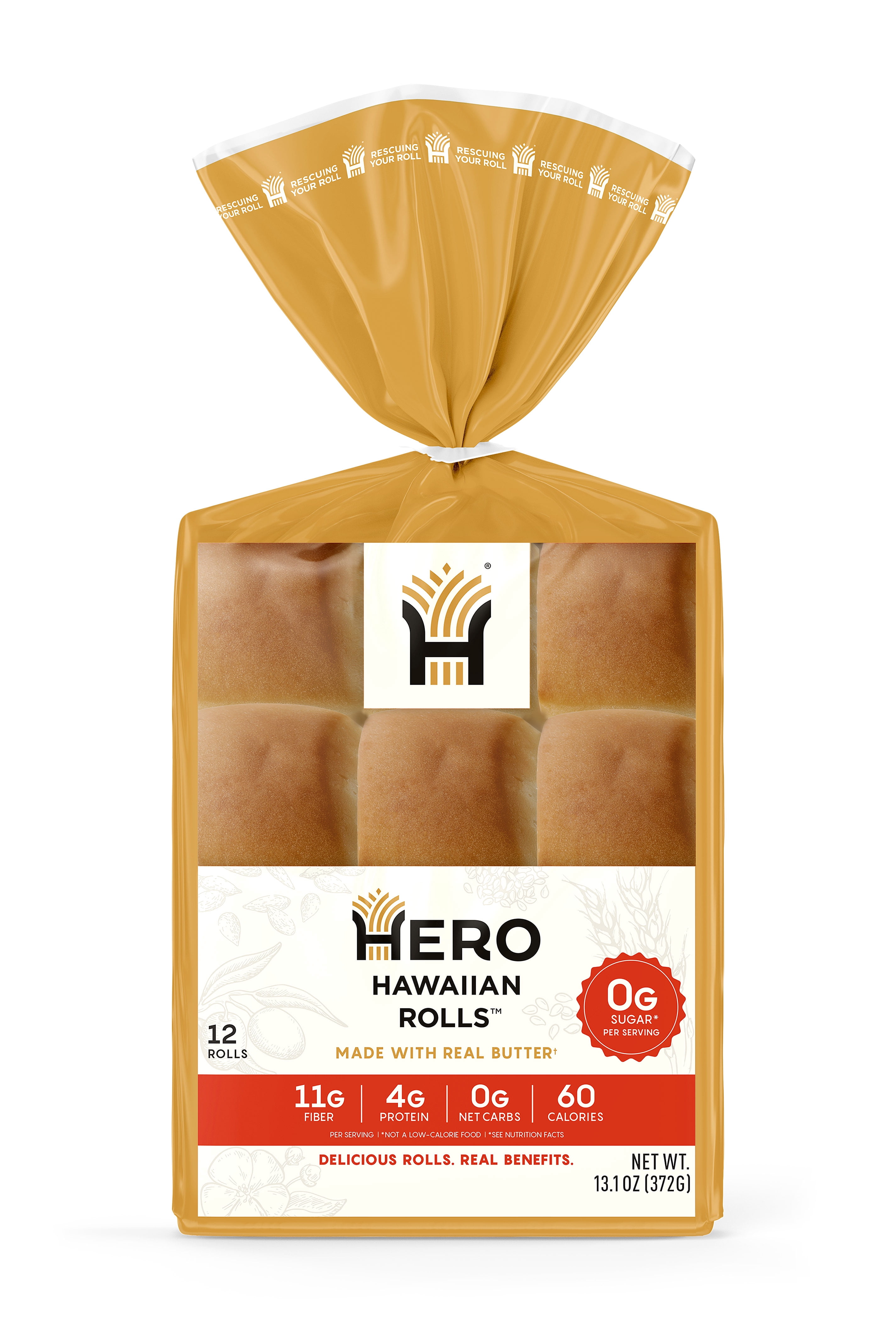 Hero Low Calorie Hawaiian Rolls, 0g Net Carb, Perfect for Sandwiches ...