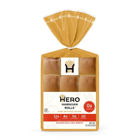 Hero Low Calorie Hawaiian Rolls, 0g Net Carb, Perfect for Sandwiches ...