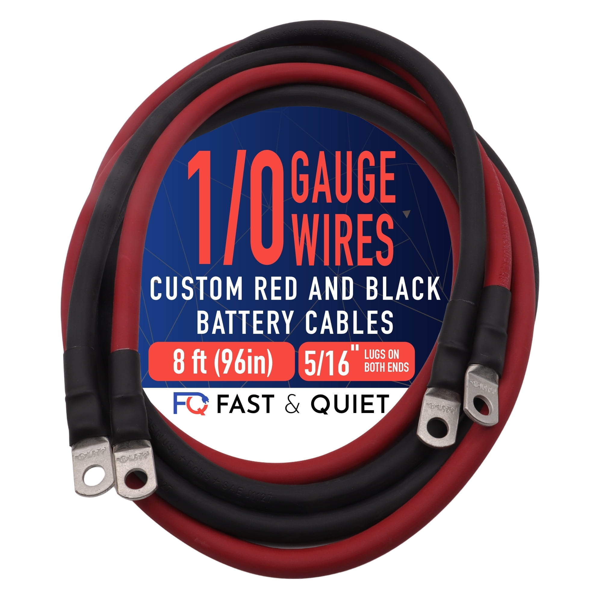 1/0 AWG Battery Cables with Terminals, Positive and Negative Wires Pure ...