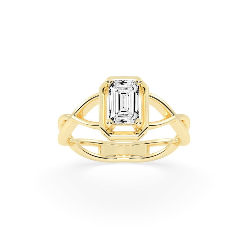 1.0 Carat Emerald Cut Moissanite Engagement Ring Sterling Silver Split ...