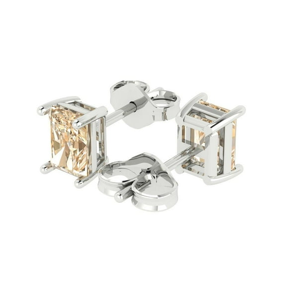 1.0 Ct Emerald Cut Studs Natural Morganite 18K White Solid Solid Gold ...