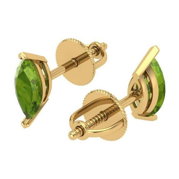 1.0 Ct Marquise Cut Studs Green Natural Peridot 14K Yellow Solid Solid ...